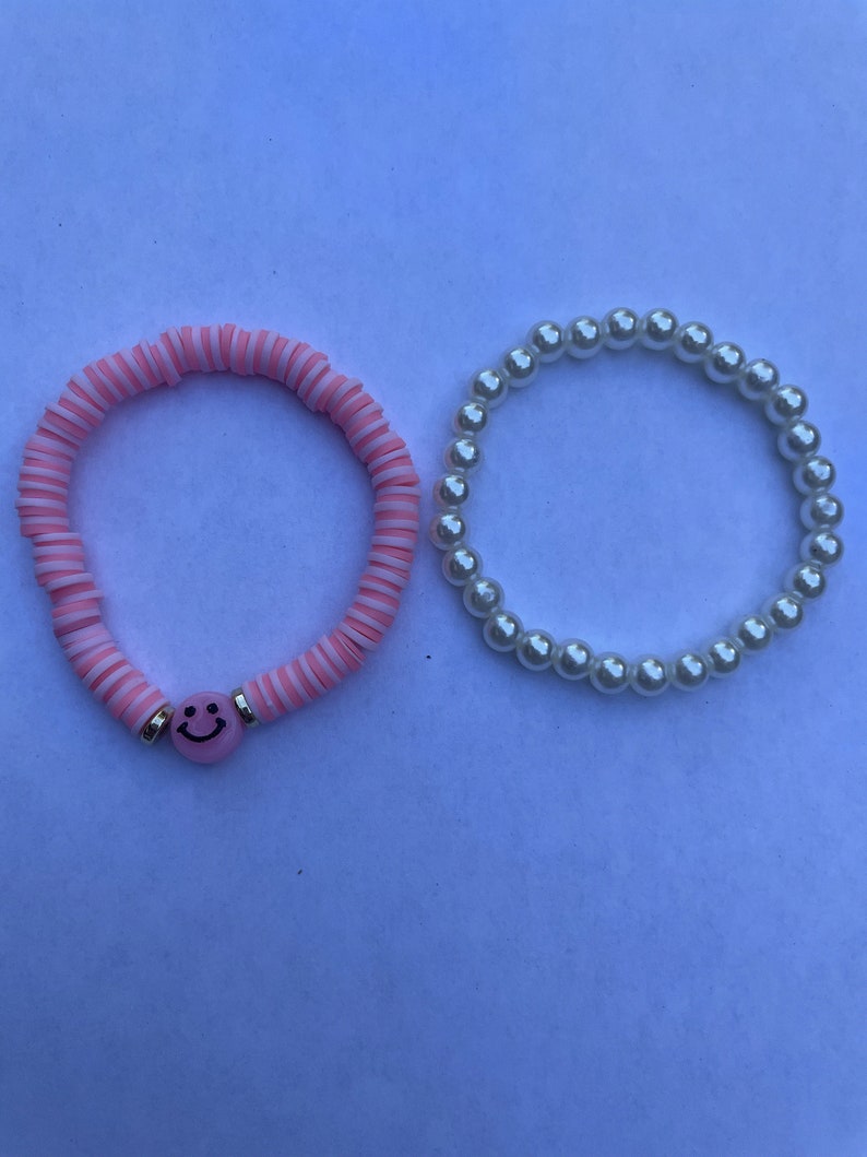 Two Pack Preppy Clay Bead Bracelet and Pearl Bracelet Stack - Etsy