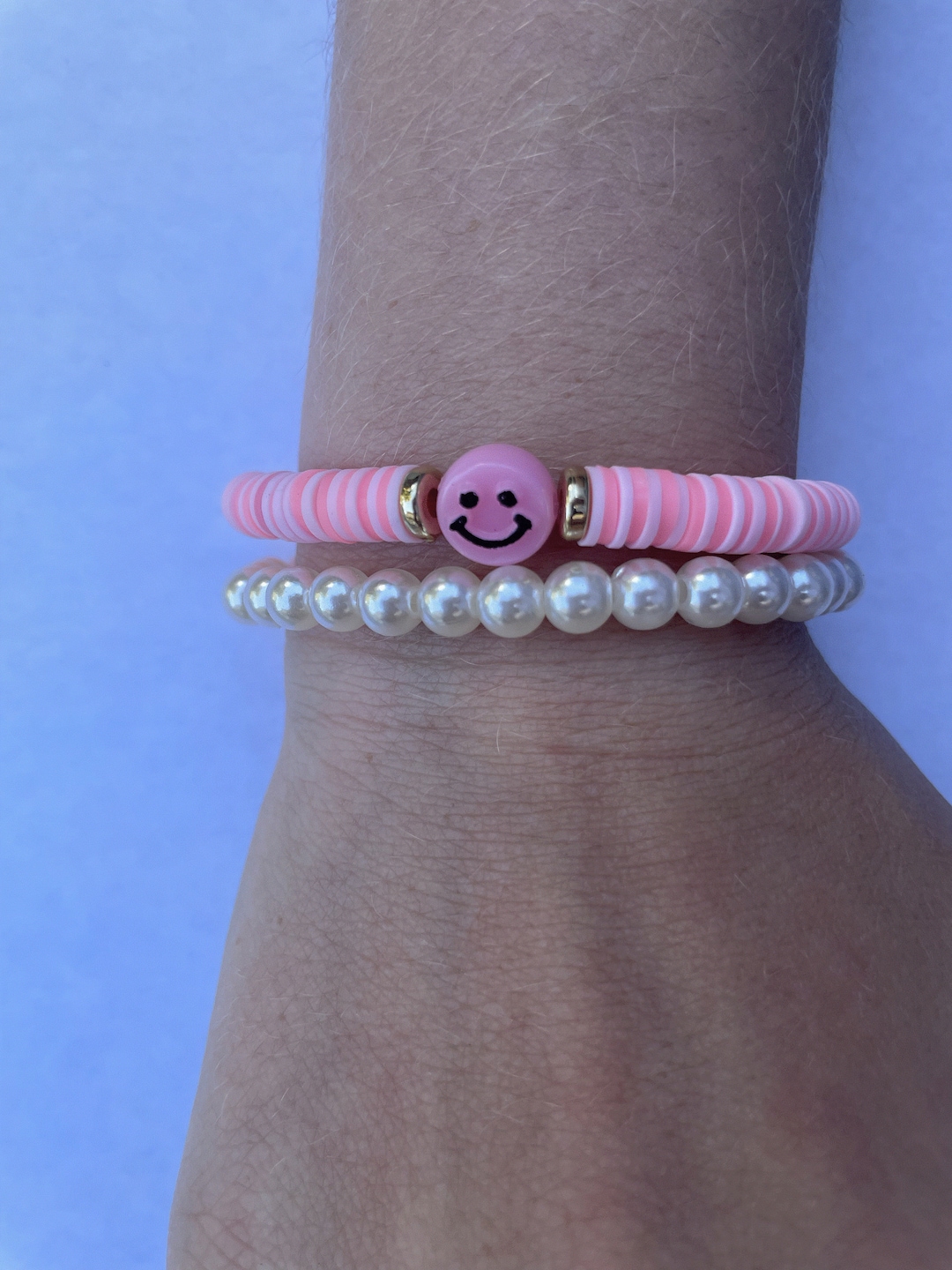 Two Pack Preppy Clay Bead Bracelet and Pearl Bracelet Stack - Etsy