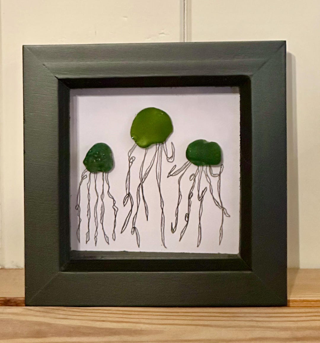 Sea Glass Jelly Fish Art in Black Frame. Made From Sea Glass From the ...