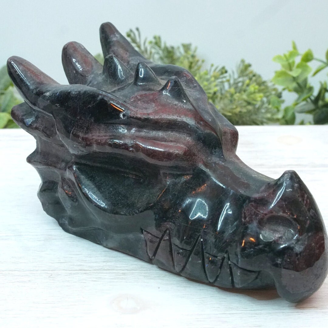 Extra Large Hand Carved Garnet Dragon Head Skull Carving | High Quality ...