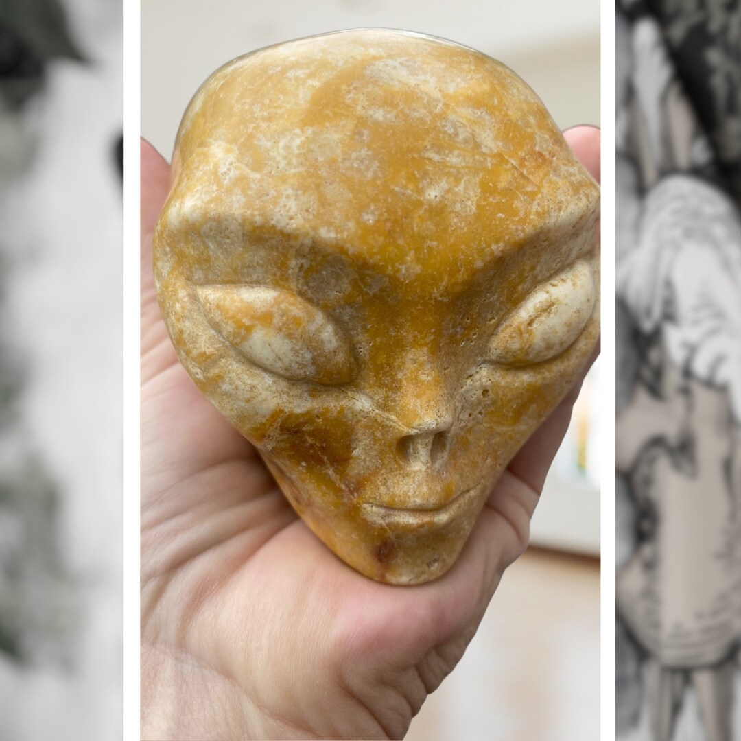 Yellow Jasper Alien Head Skull, Quartz Crystal Alien, Alien Head, UFO ...