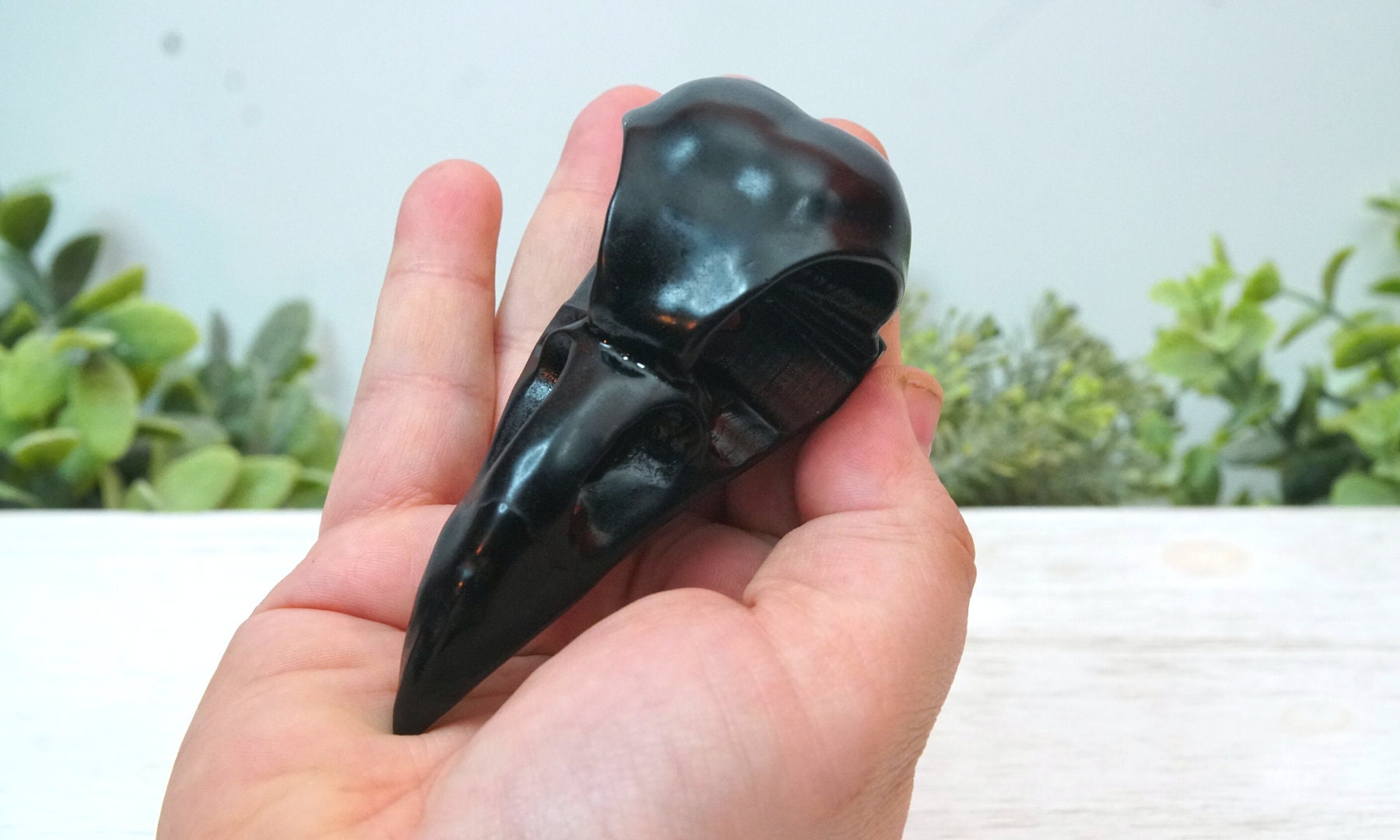 Black Obsidian Raven Skull Palm Sized Worry Stone Crystal Carving Altar ...