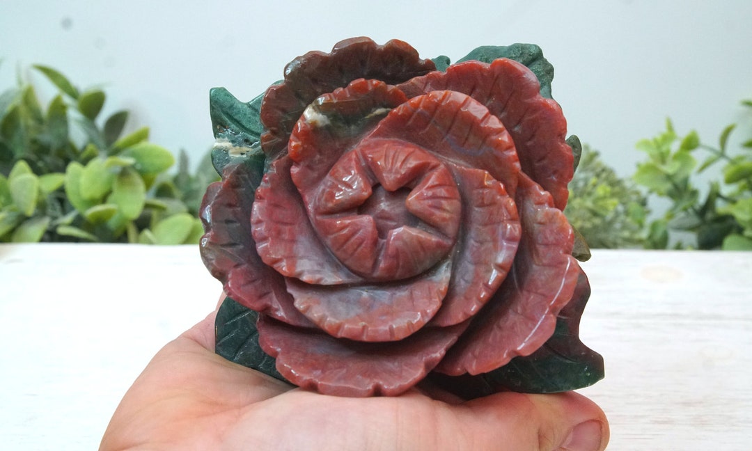 Jasper Multi Color Ocean Wave Jasper Sculpture Peony Rose Carving ...