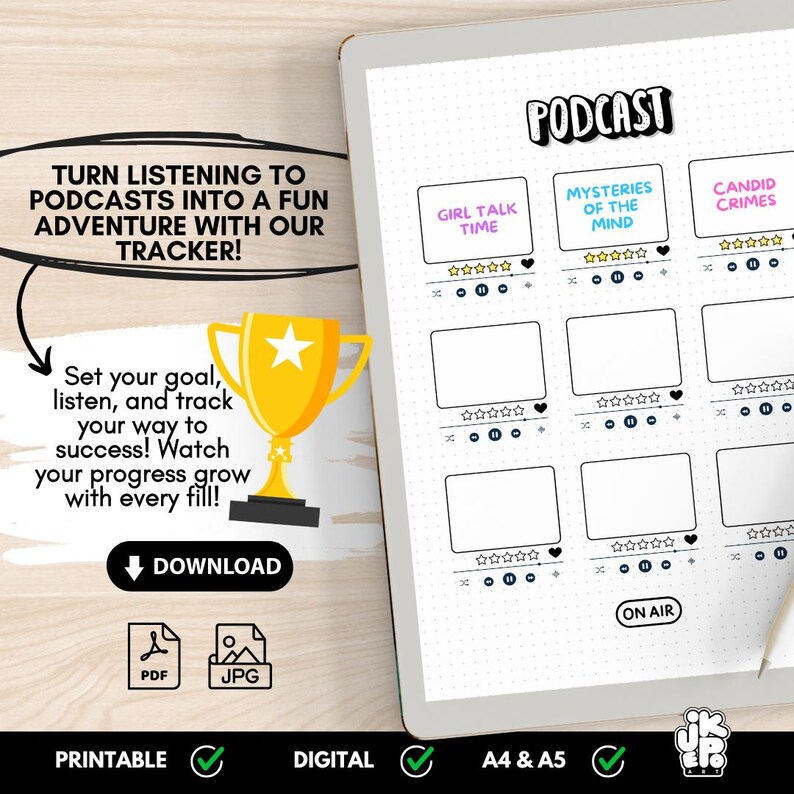 Podcast Tracker Printable Listening Journal Podcast Goal Planner ...