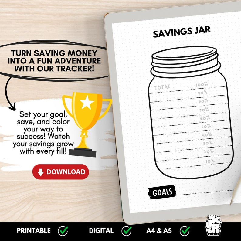 Savings Jar Tracker Printable | Money Saving | Savings Journal Page ...