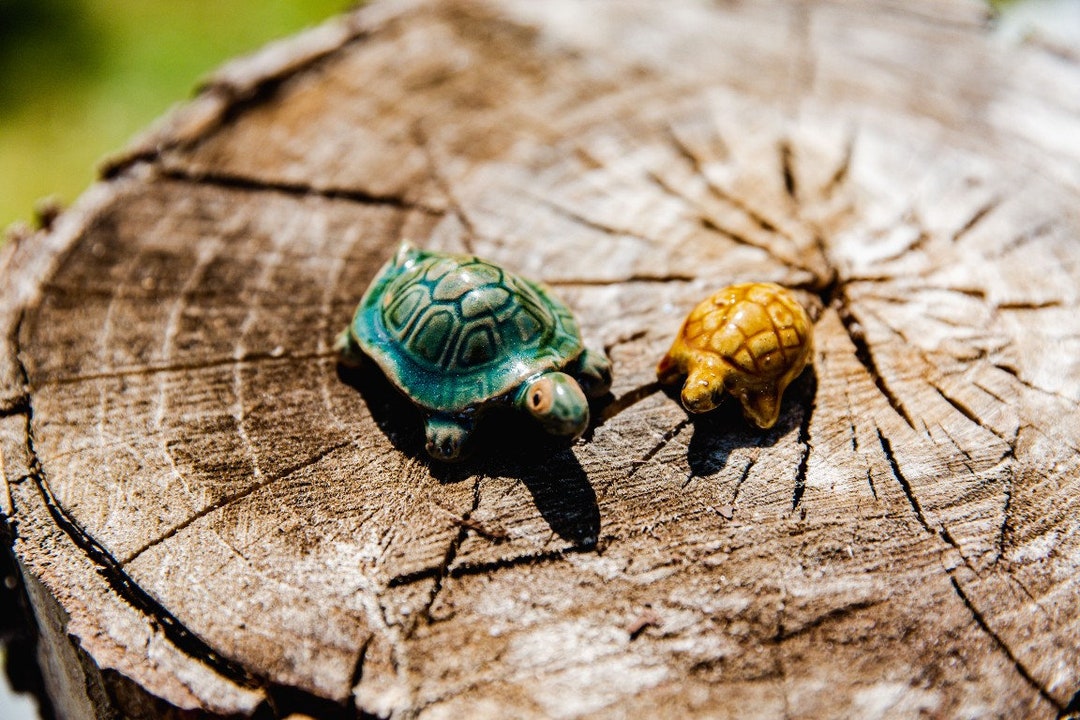 Green Turtle Figurine Ceramic Miniature Turtle Figure Pond Wildlife ...