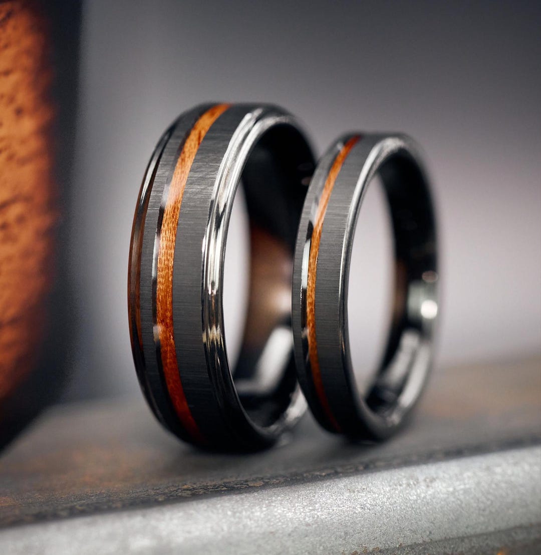 Velor Wooden Partner Rings, Black, 4 Mm and 7 Mm • Wooden Wedding Rings ...
