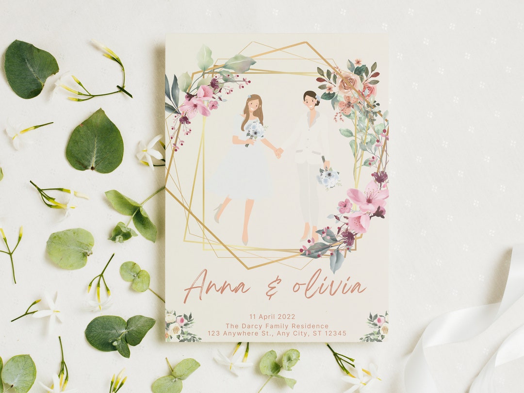 Queer Wedding Invitation Template, Watercolor Flower Wedding Invite ...