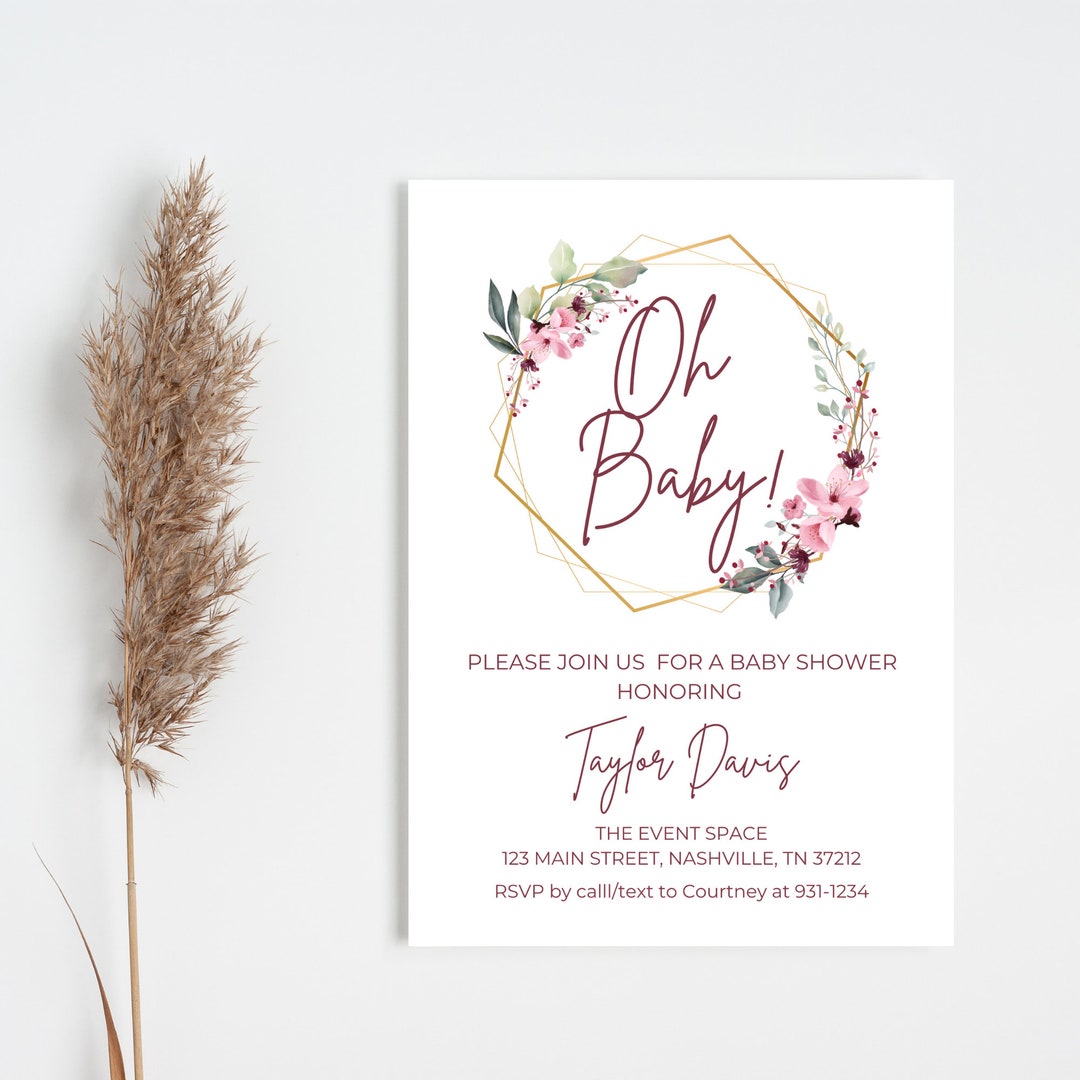 Oh Baby Invitation Baby Shower Invitation Template Floral Baby Shower ...