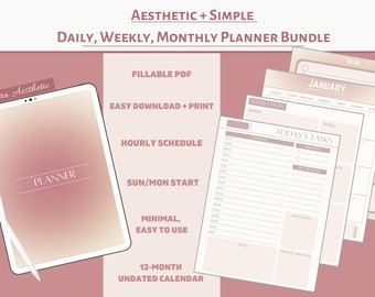 Instant Download Digital Planner Daily Weekly Monthly Planner Aesthetic ...