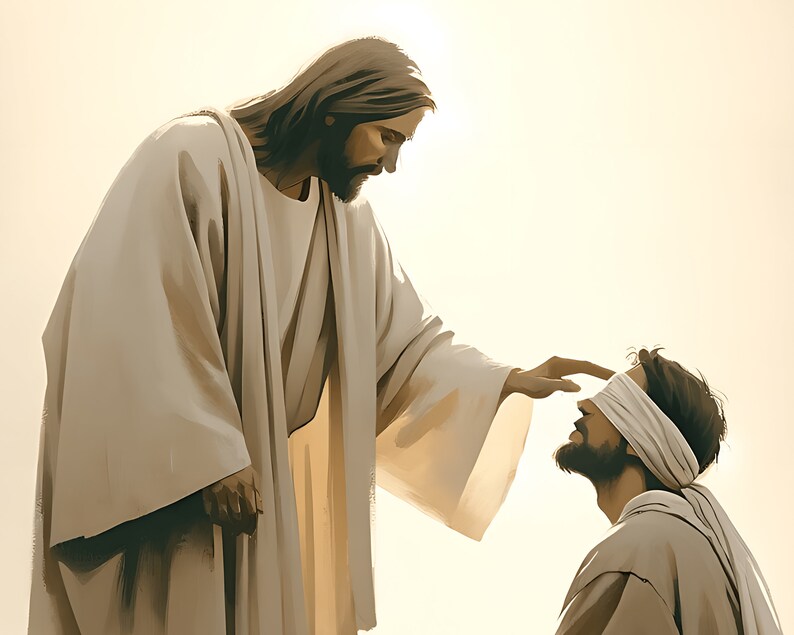 The Divine Miracle: Jesus Healing a Blind Man - Digital Print ...