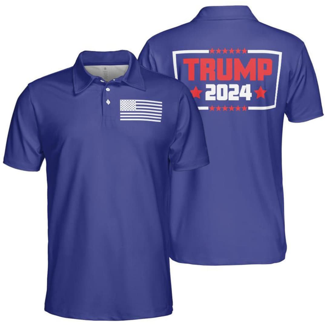 Trump 2024 Polo Blue Short Sleeve Moisture Wicking Blue Polo Shirts for ...