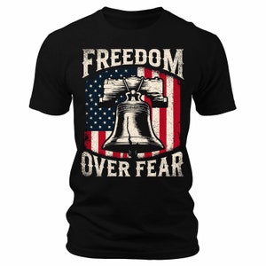 Men's Freedom Over Fear Liberty Bell T-shirt Patriotic Short Sleeve ...