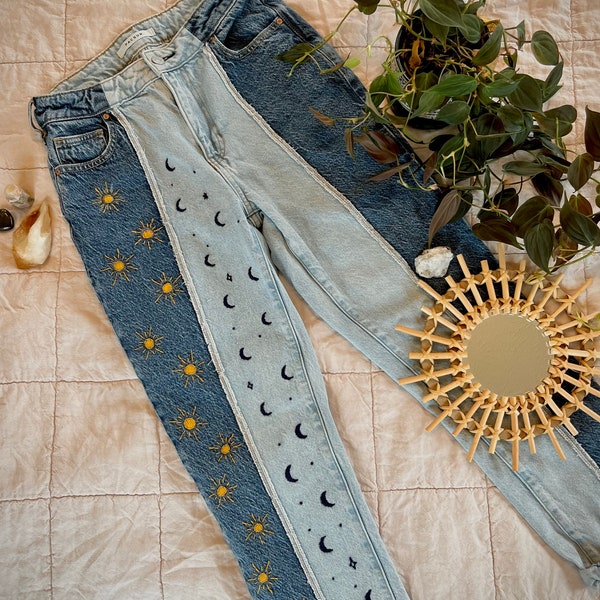 Embroidery Jeans - Etsy