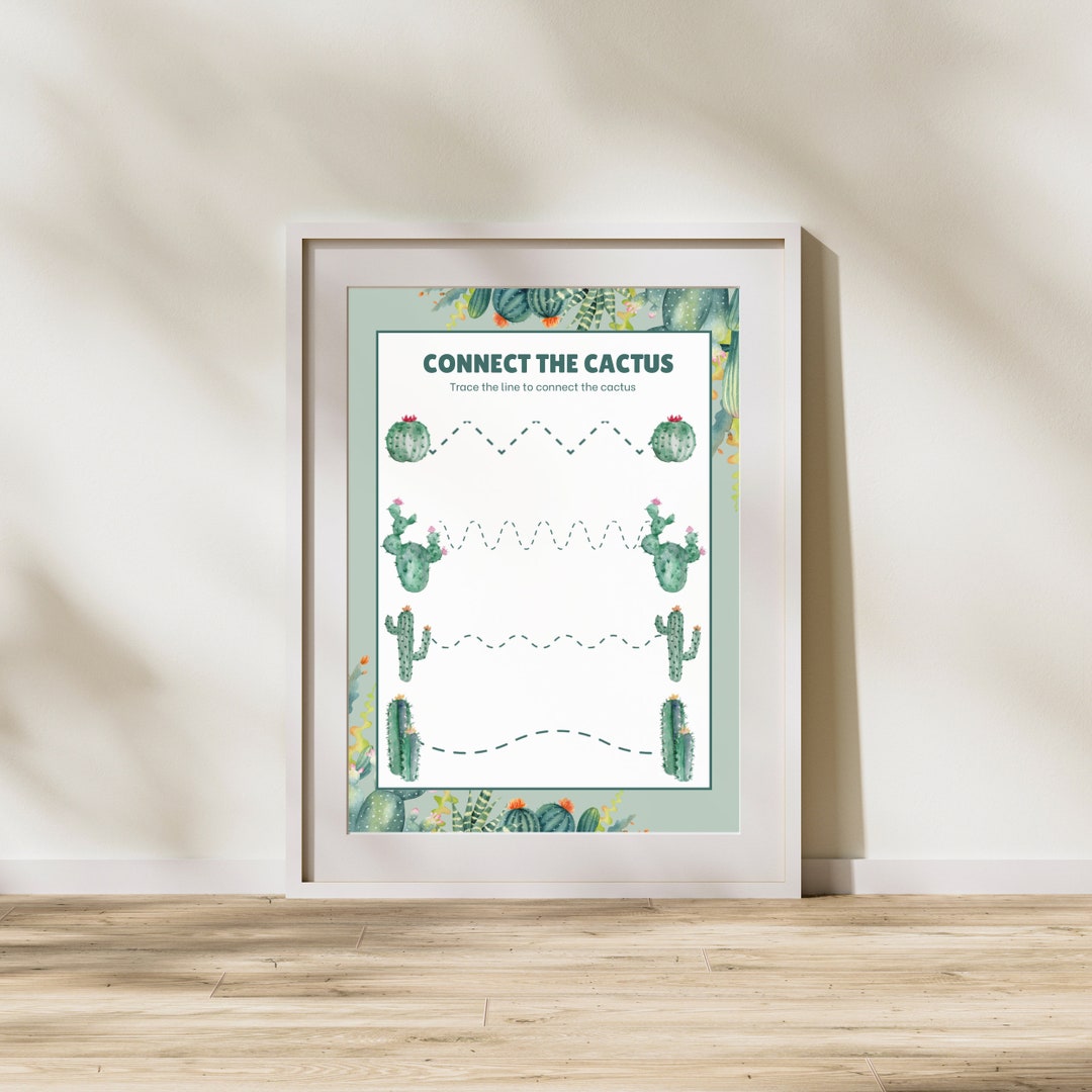 Cactus Line Tracing Practice Worksheet - Etsy