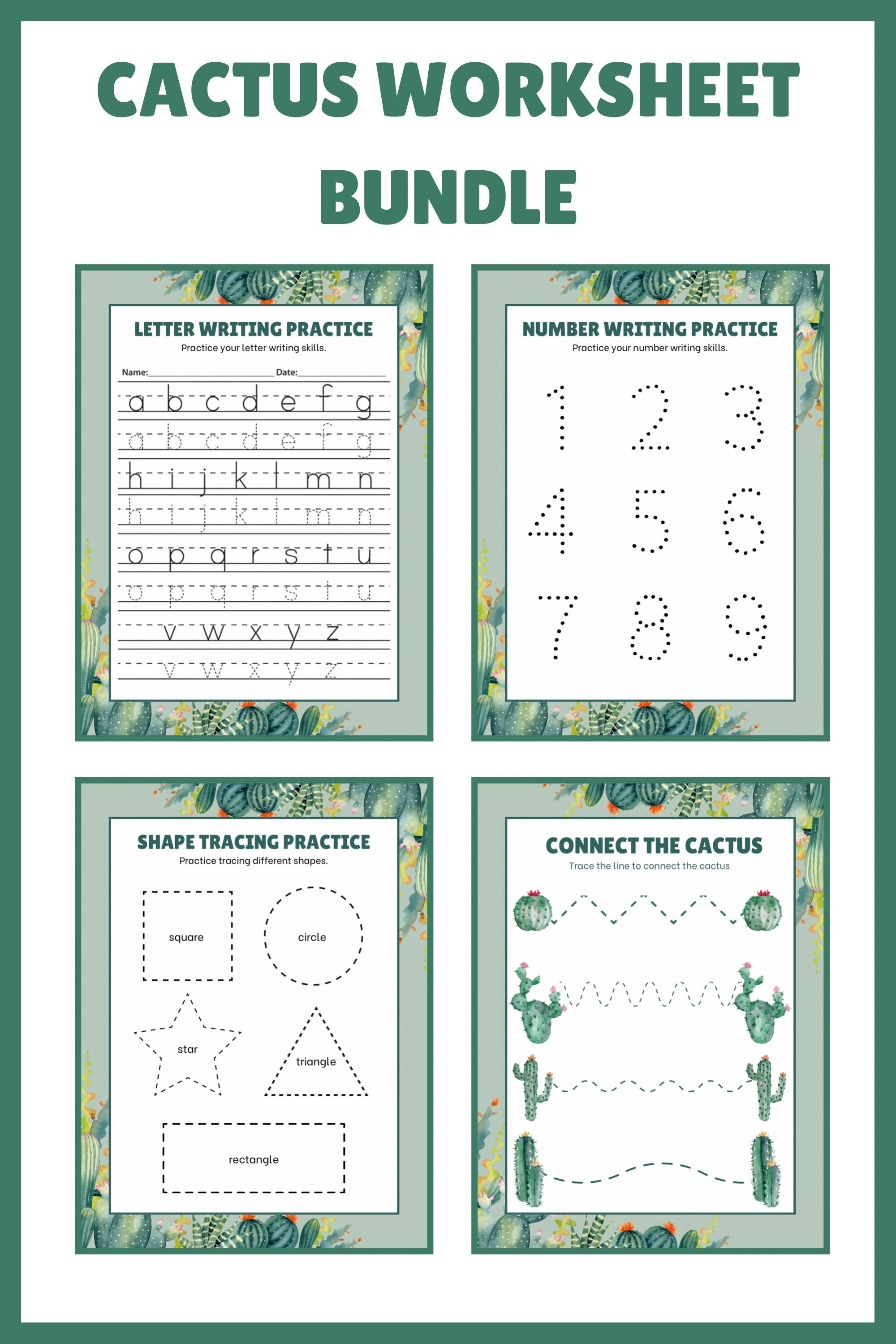 Cactus Worksheet Bundle - Etsy