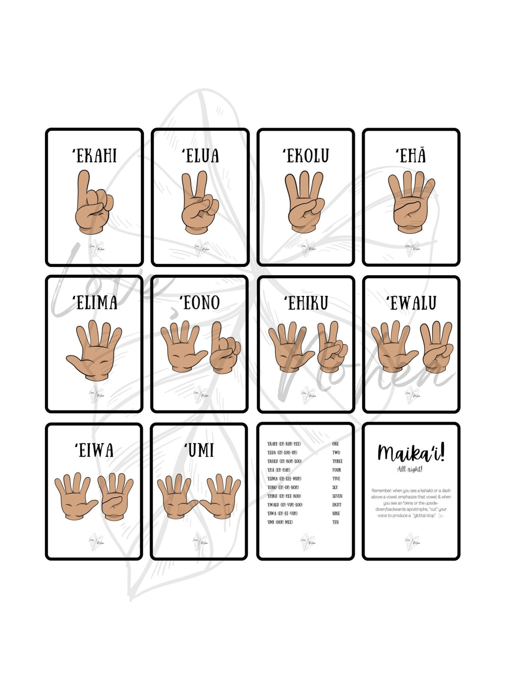 Hawaiian Flashcards Numbers in Hawaiian ʻŌlelo Hawaiʻi Basic Hawaiian ...
