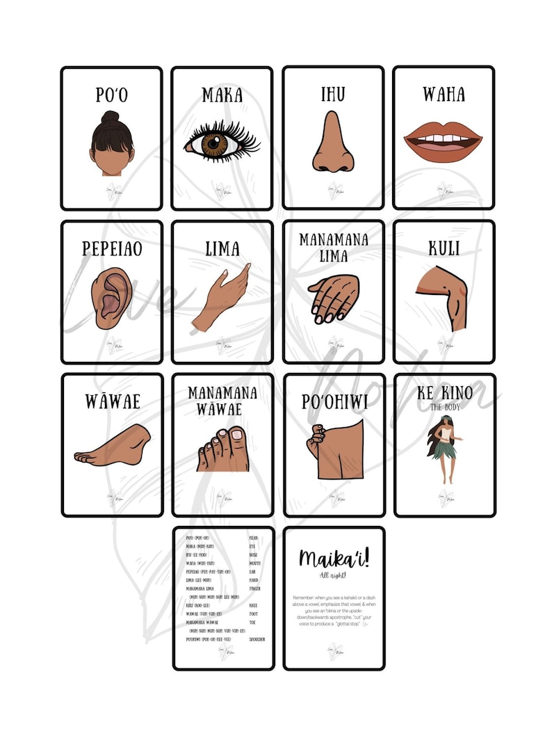 Hawaiian Flashcards - Body Parts in Hawaiian - ʻŌlelo Hawaiʻi - Basic ...