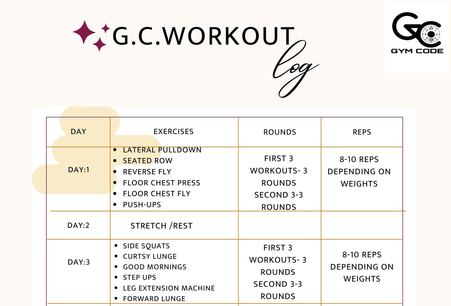 Weekly Gym Workout Plan - Etsy