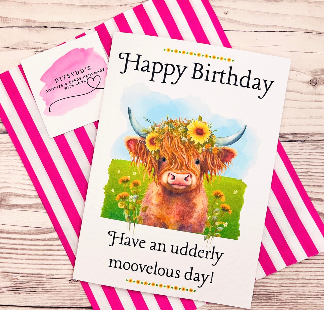 Cute Cow Lover Birthday Card Highland Cow Card Unique Birthday Card Cow ...