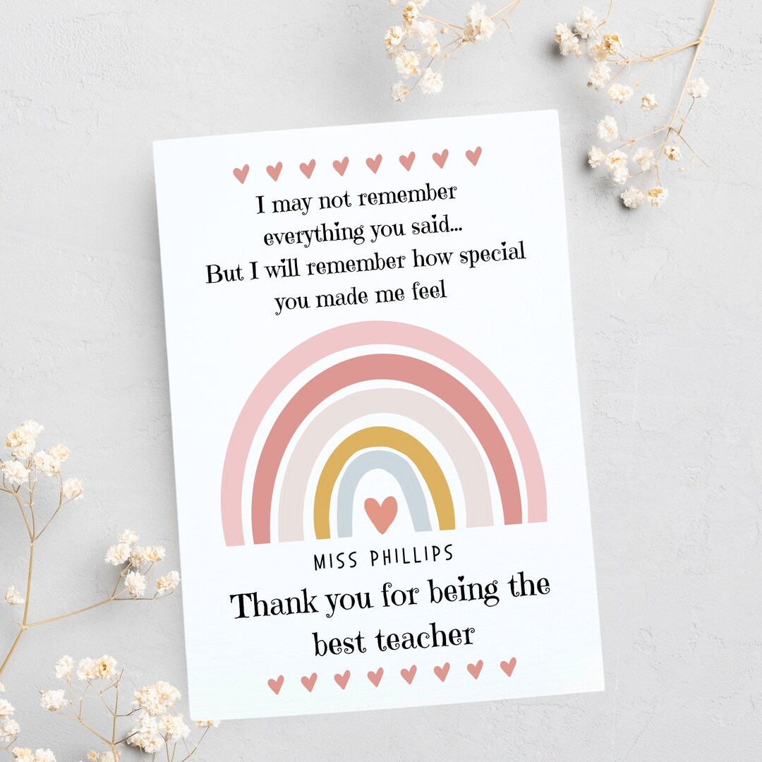 Thank You Teacher Card Rainbow Card Cute Personalised Card Personalised ...