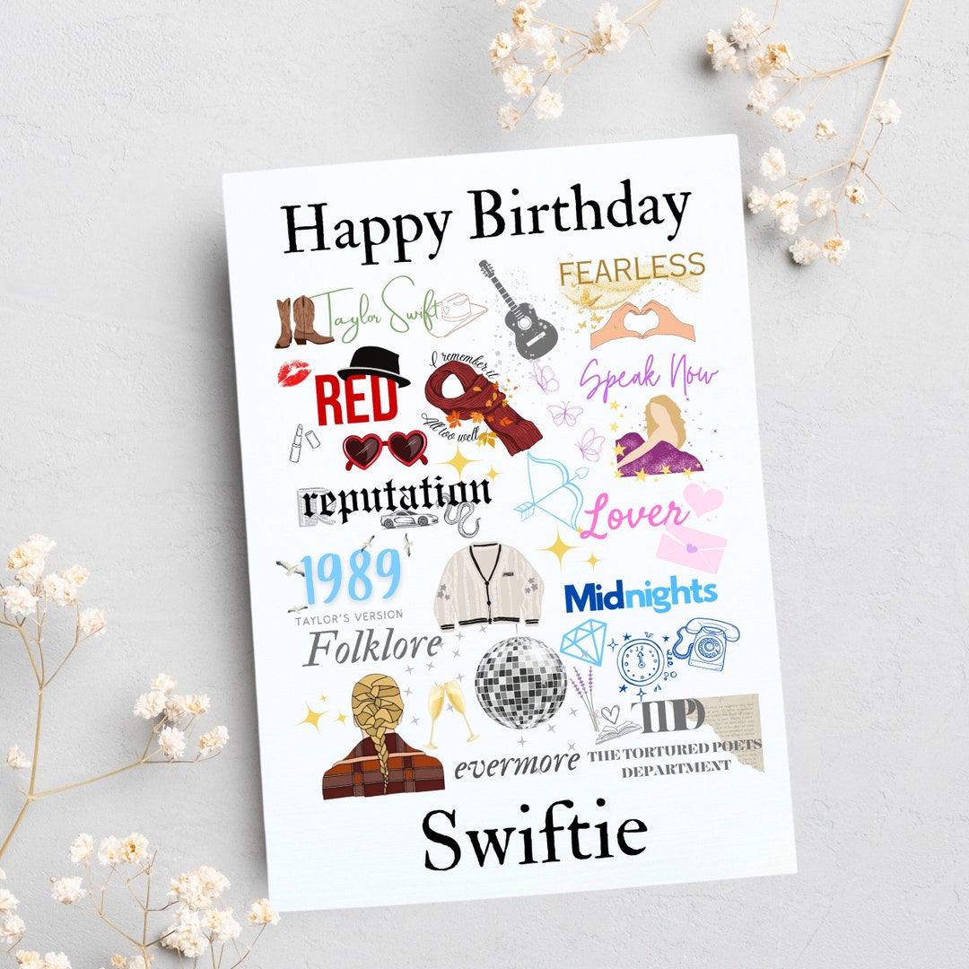Swiftie Inspired Birthday Card, Taylor Swift Inspired, Fan Art, Eras ...