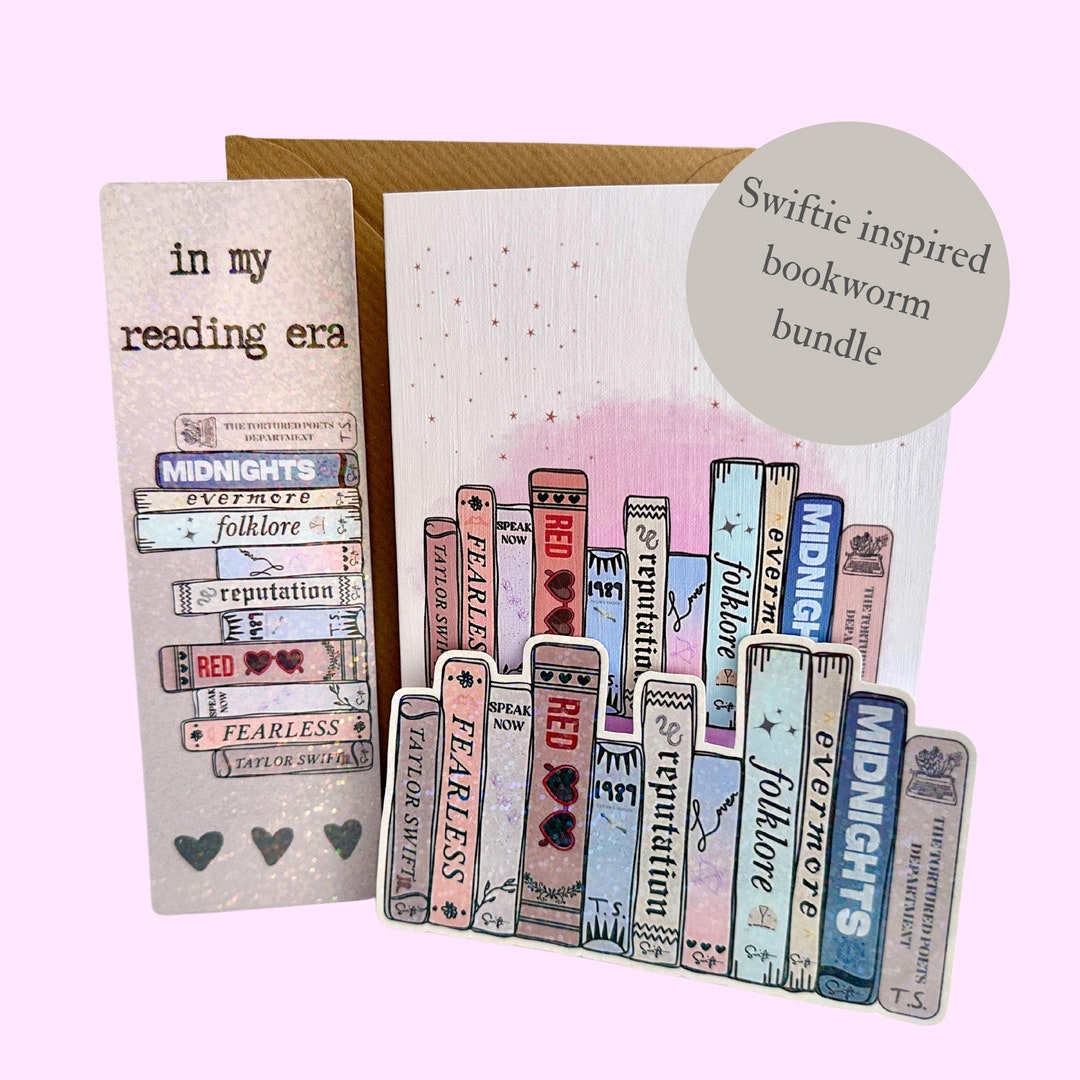 Book Lover Swiftie Inspired Bundle Bookmark Notecard Sticker Sparkly Reading Gift Bookworm ...