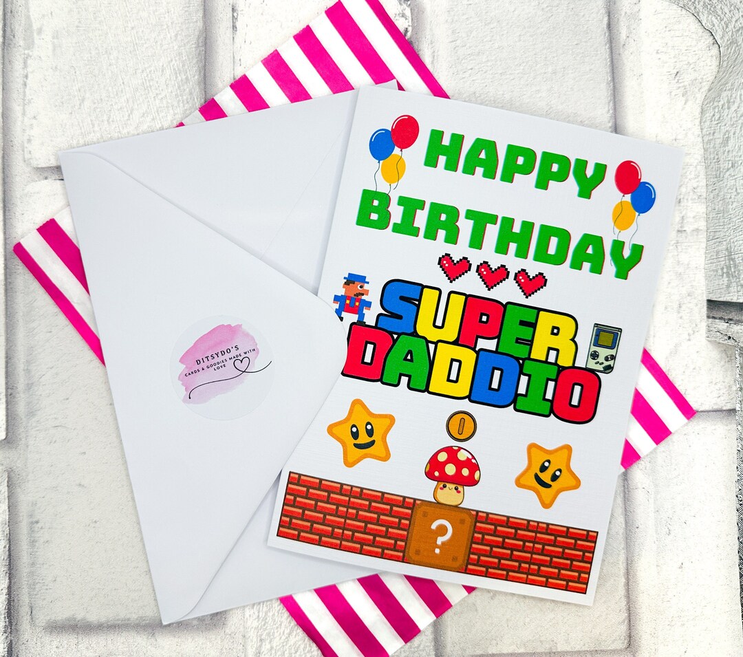 Retro Gaming Birthday Card Super Mario Inspired Super Daddio Birthday ...