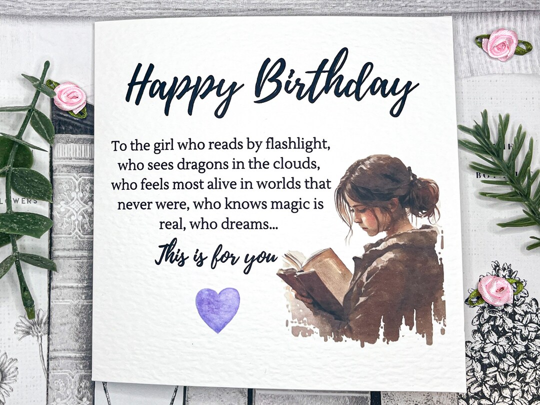 Birthday Book Card Bookworm Birthday Card Book Quote - Etsy