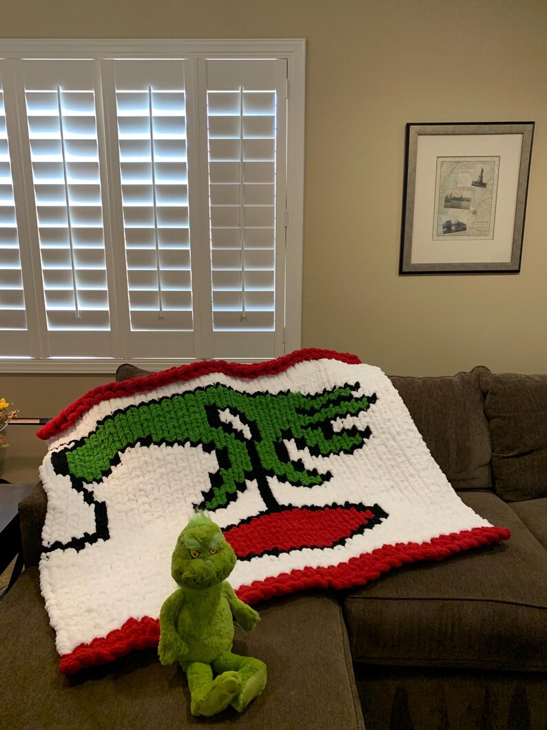 Grinch Hand Knit Chunky Throw Blanket - Etsy