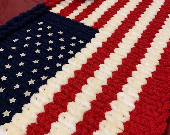 American Flag Hand Knitted Chunky Blanket - Etsy