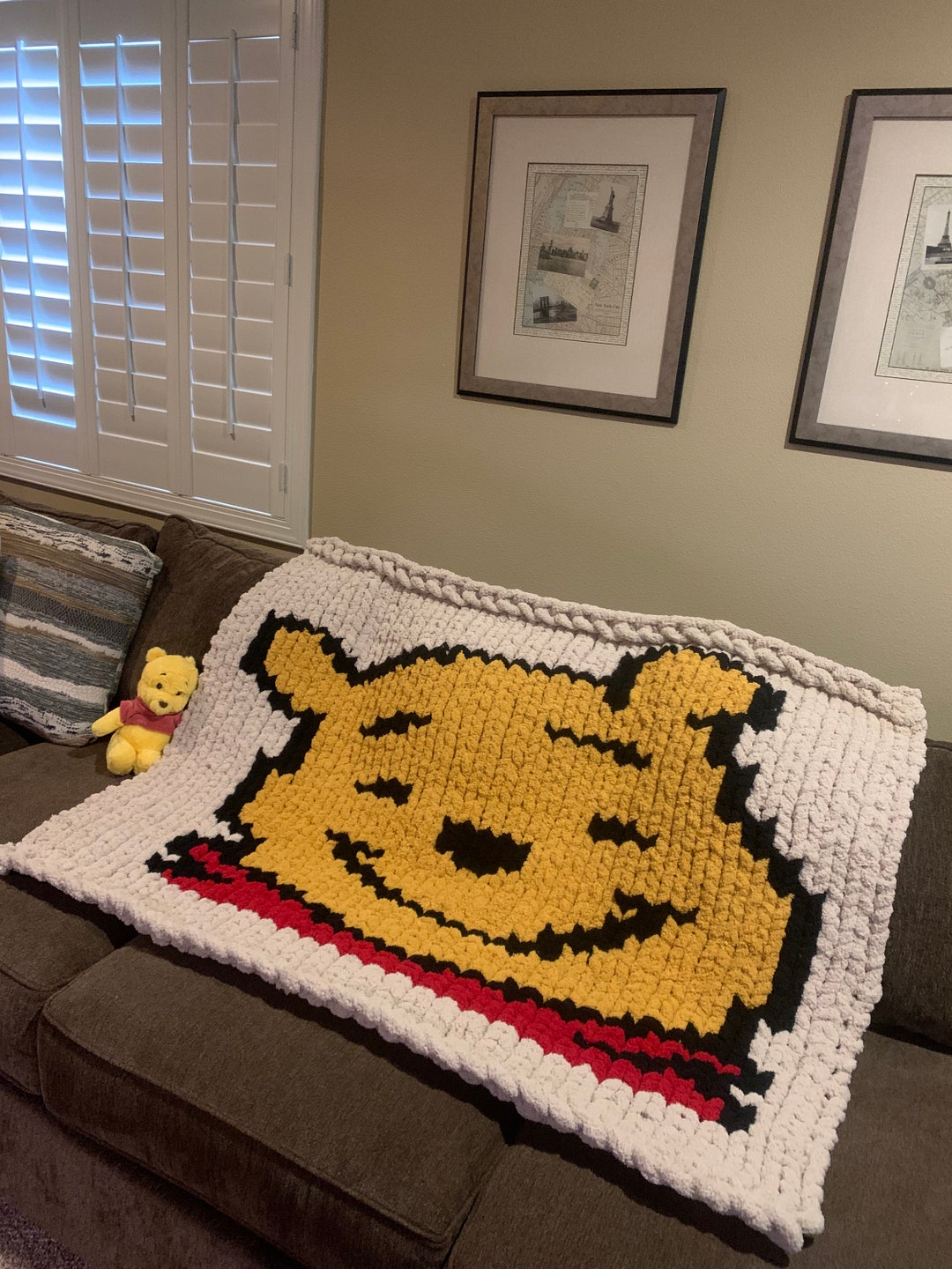 Pooh Bear Hand Knitted Chunky Blanket - Etsy