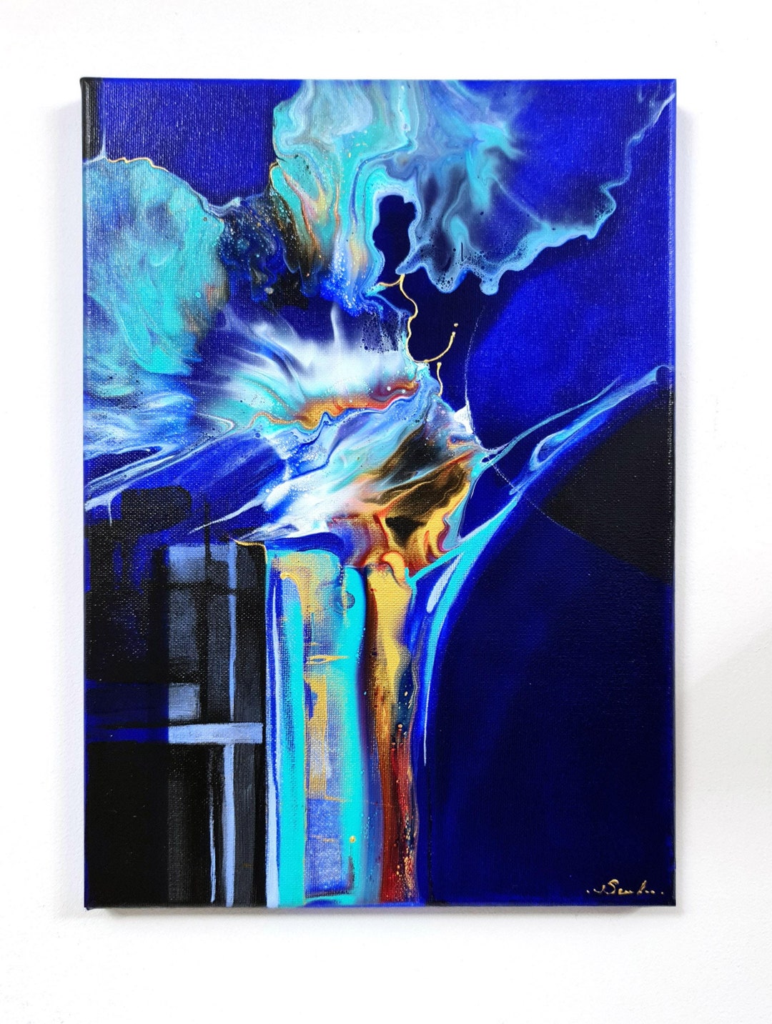 Blue Flame.abstract Painting,home Decor,modern Decor,fluid Art,original ...