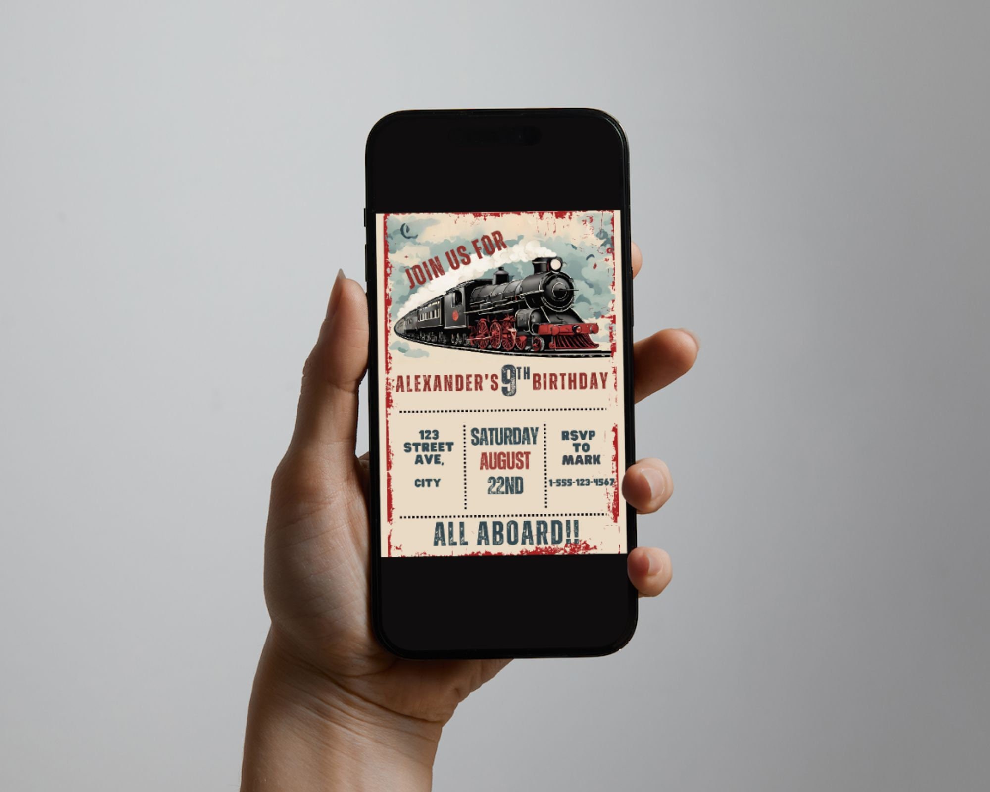 Steam Train Birthday Invitation, Choo Choo, All Aboard, Boys, Girls ...