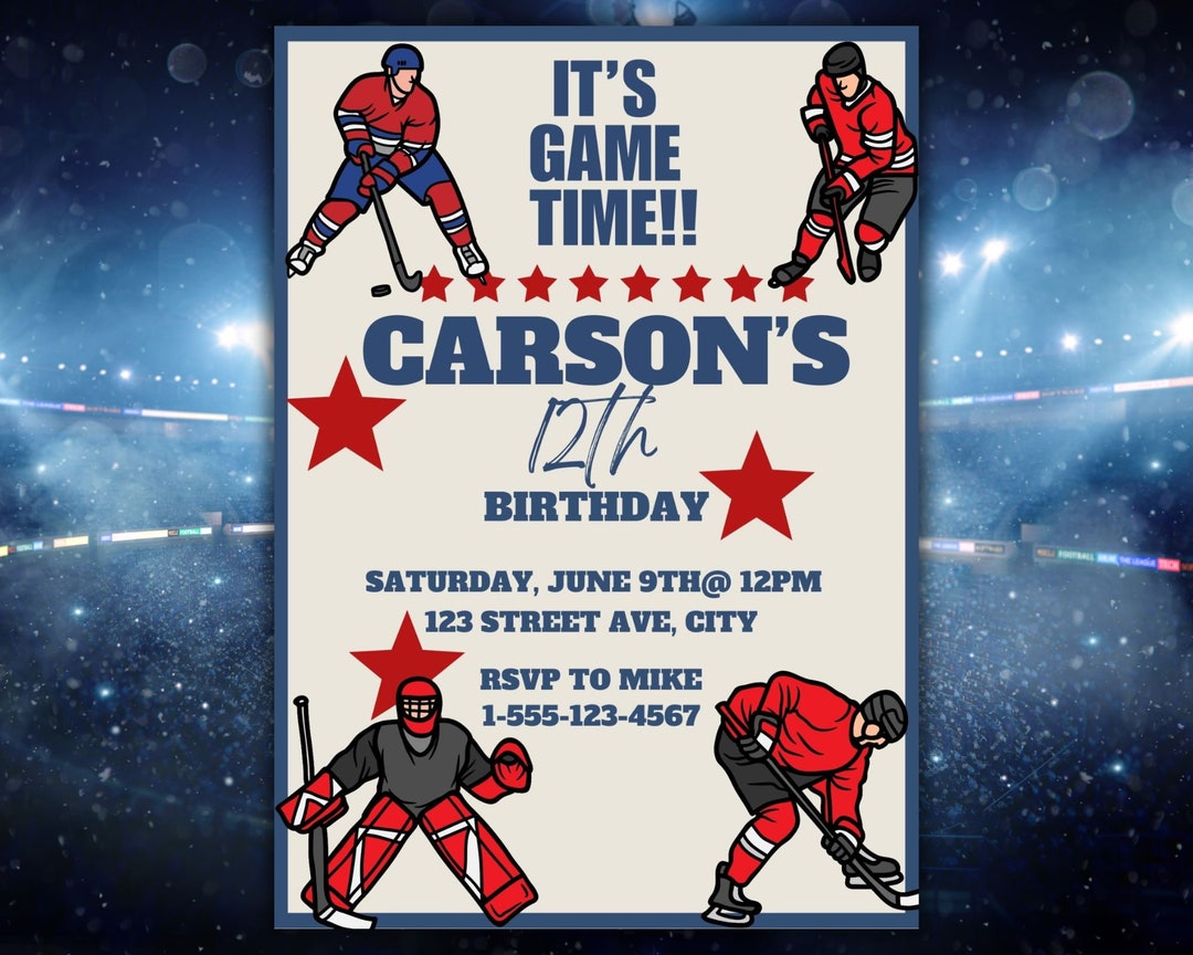 Hockey Birthday Invitation, Ice, Goalie, Athlete, Sports, Boys, Girls ...