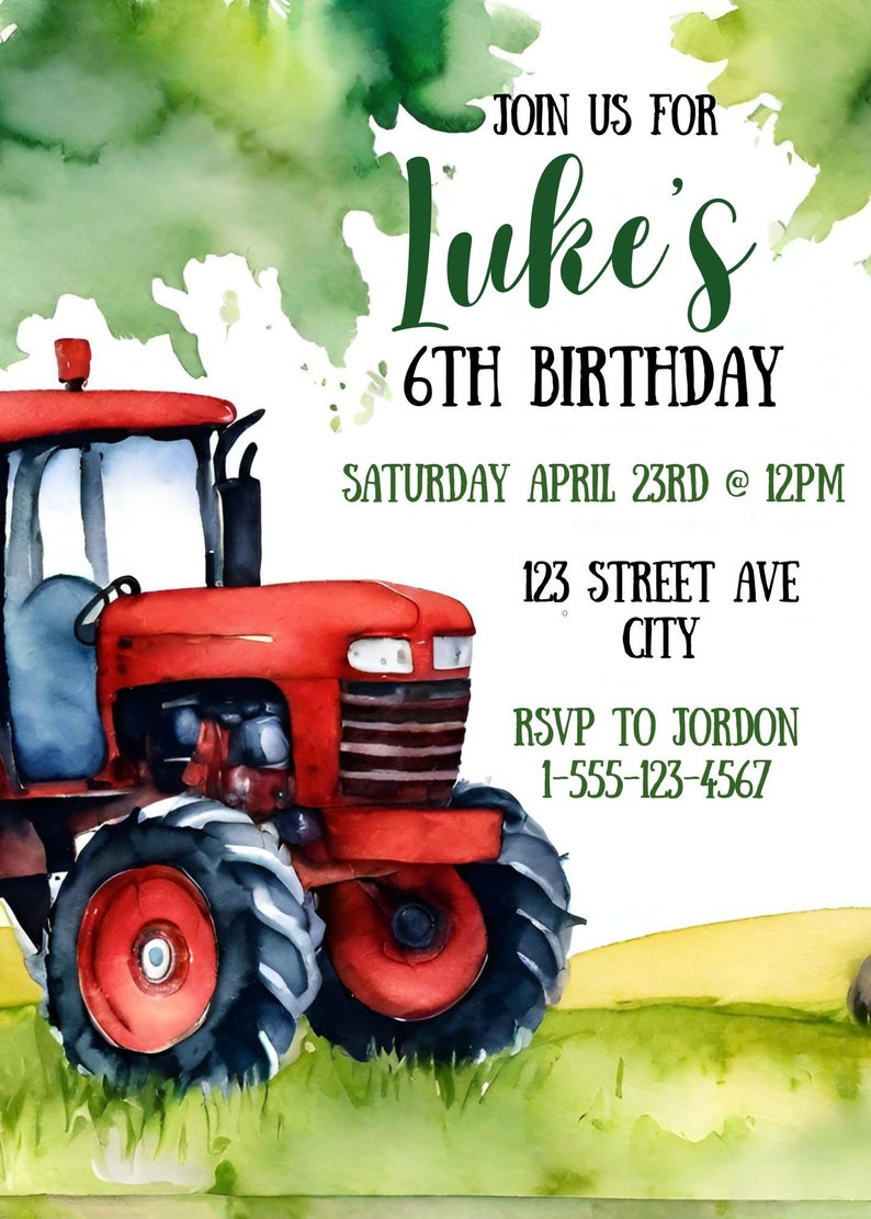 Red Tractor Birthday Invitation, Boys Birthday, Girls Birthday, Farm ...