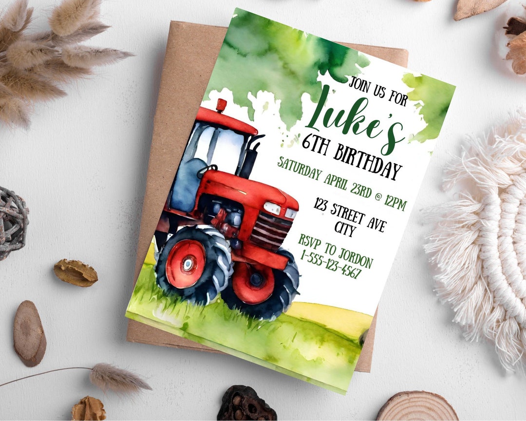 Red Tractor Birthday Invitation, Boys Birthday, Girls Birthday, Farm ...