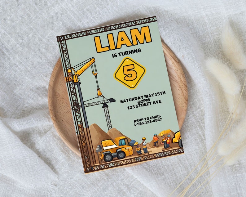 Construction Birthday Invitation, Digital Template, Kids, Boys, Girls ...