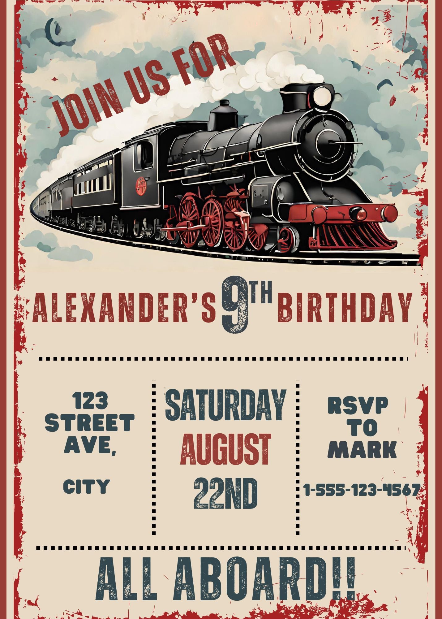 Steam Train Birthday Invitation, Choo Choo, All Aboard, Boys, Girls ...