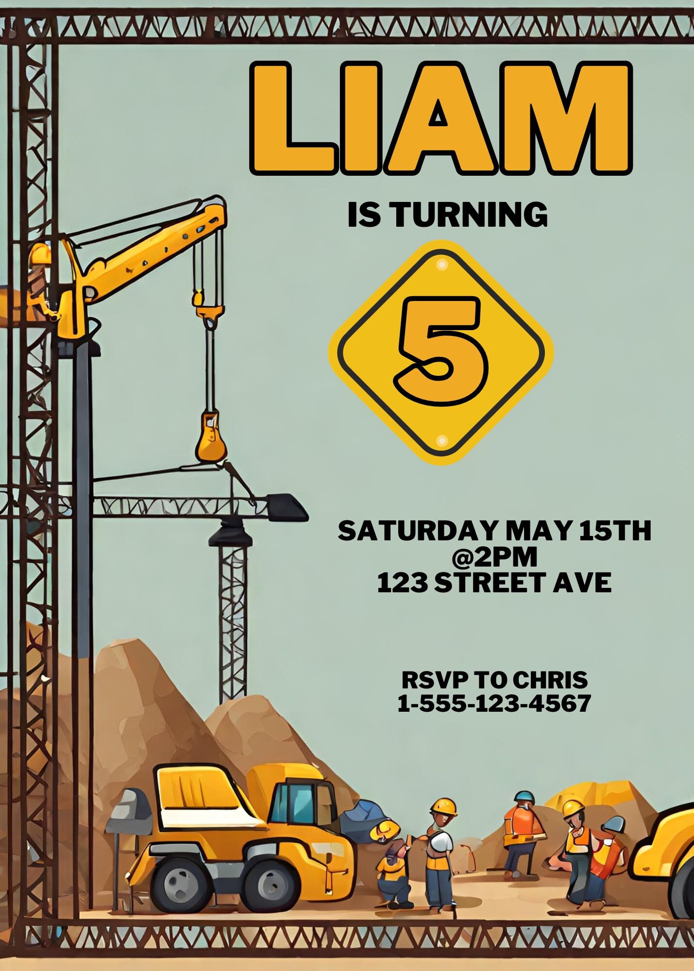Construction Birthday Invitation, Digital Template, Kids, Boys, Girls ...