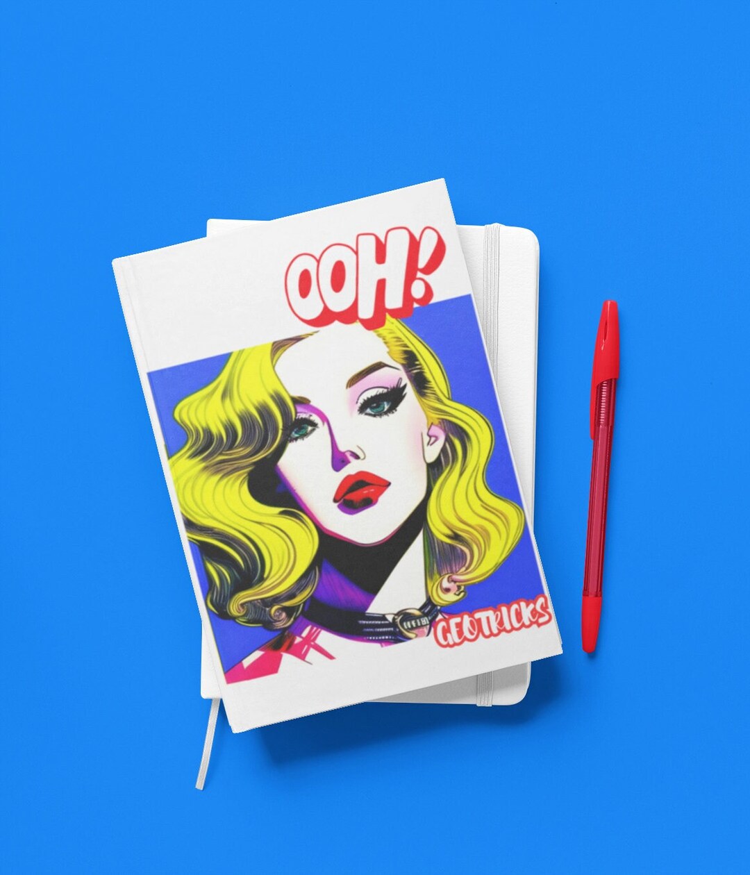 GEOTRICKS RETRO Comic Woman 'OOH' White Background, Hardcover Notebook ...