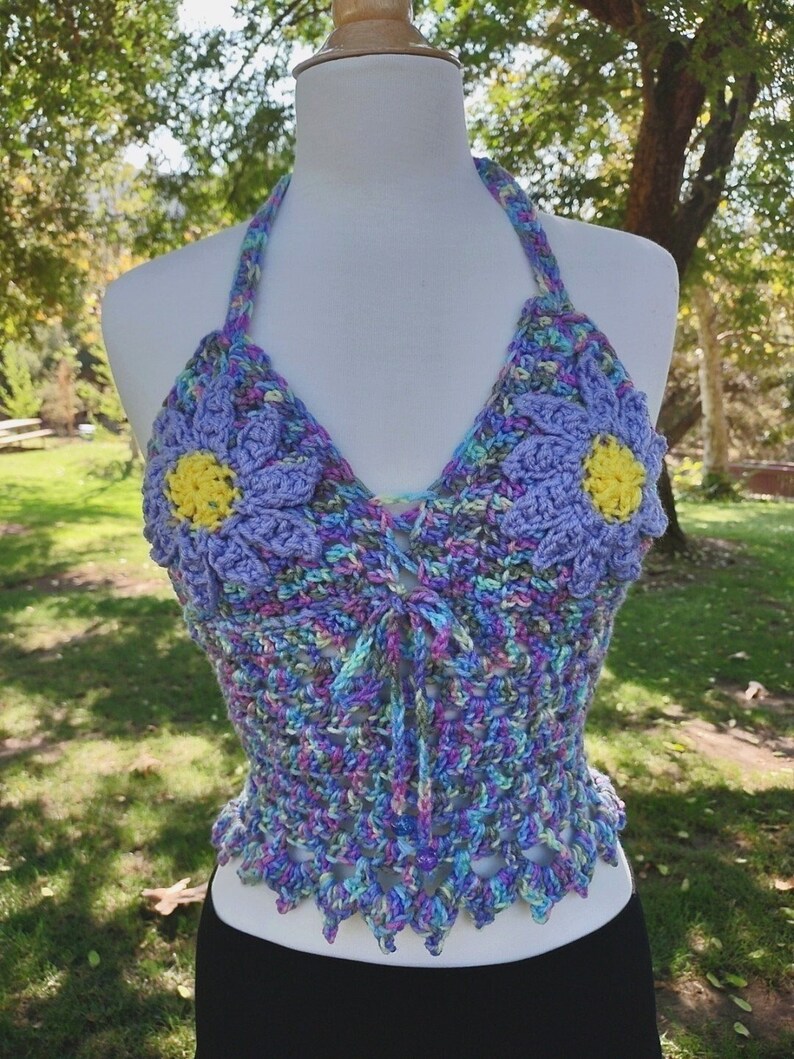 Colorful Halter Top With Purple Flowers - Etsy