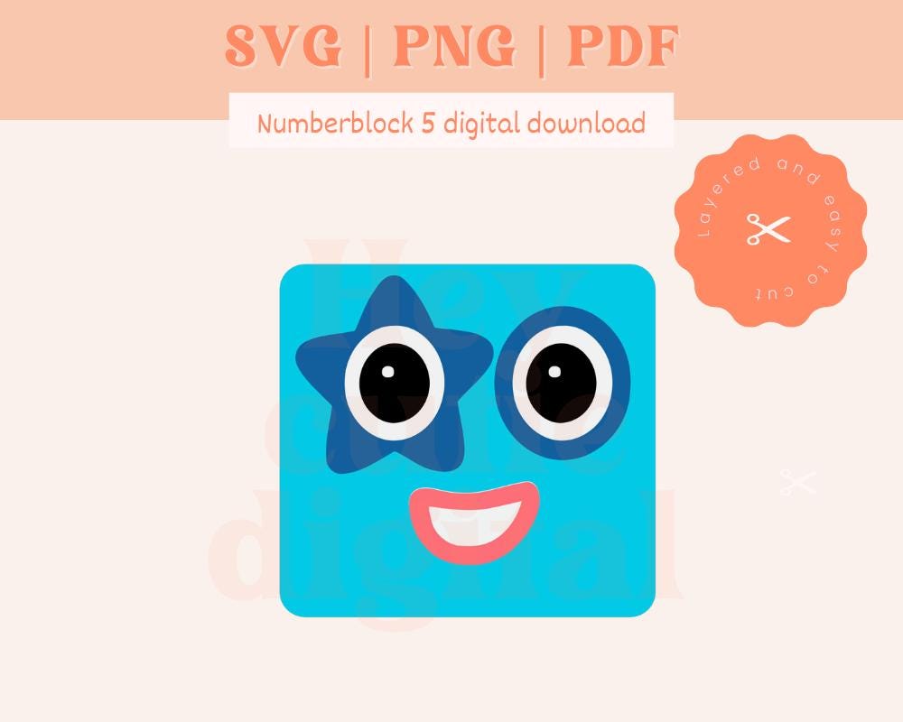 Number Blocks Svg | Numberblock #5 Digital Files | SVG PNG DXF ...
