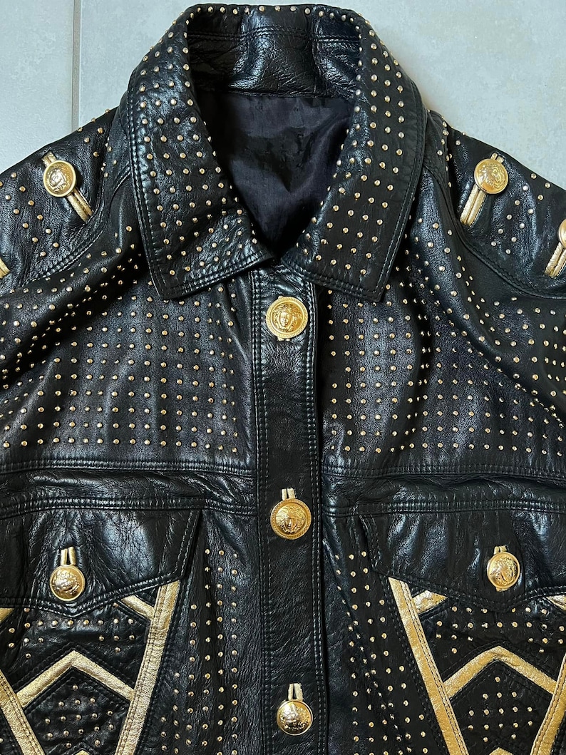 Sale Extra RARE Gianni VERSACE Leather Studded Jacket With Big Gold Medusa Buttons. - Etsy