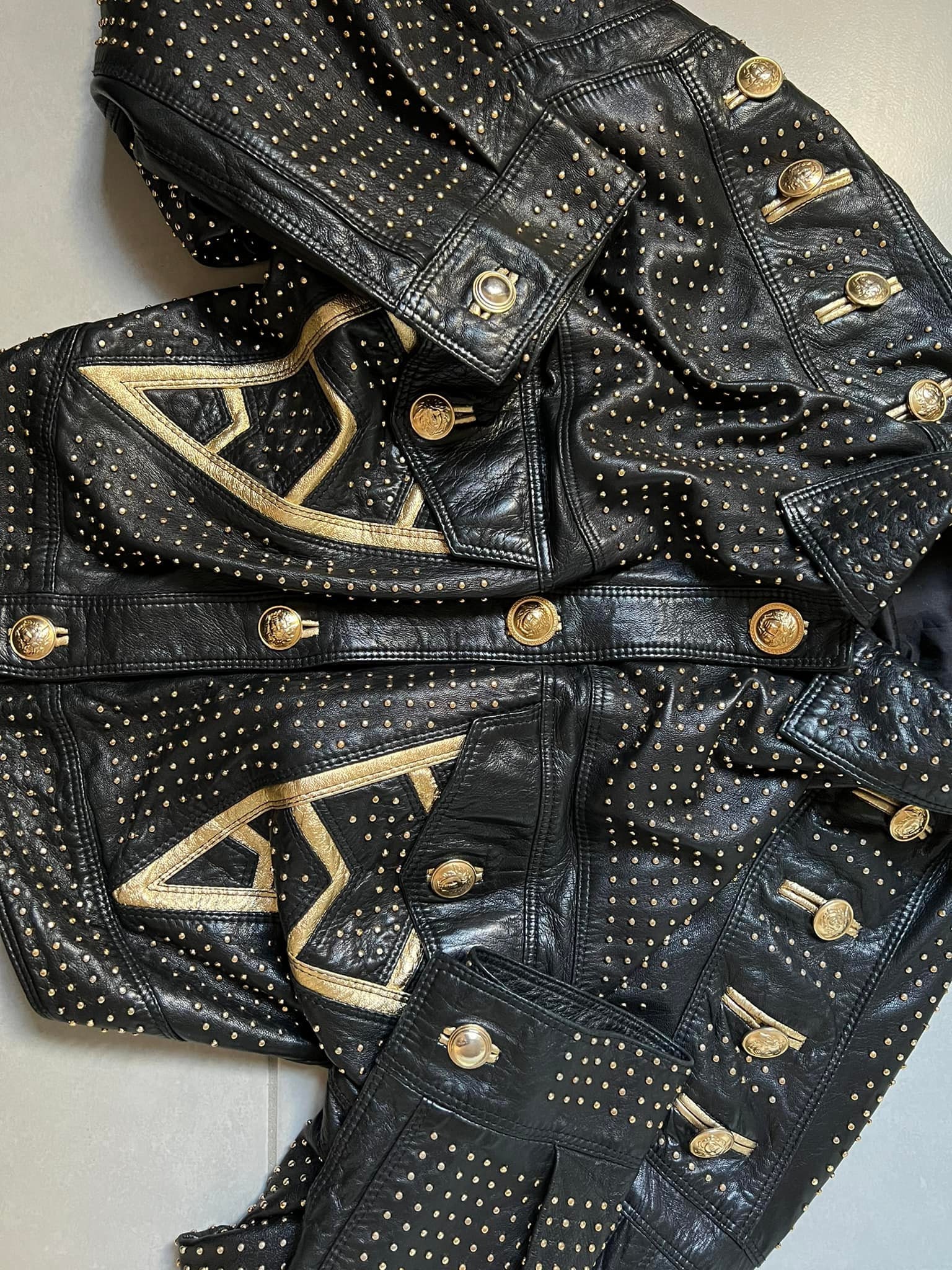 Sale Extra RARE Gianni VERSACE Leather Studded Jacket With Big Gold ...