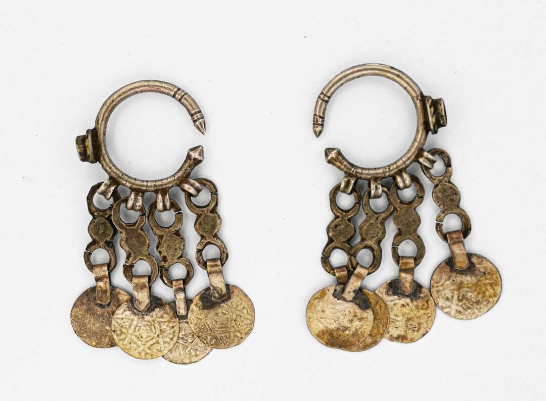 Vintage Middle Eastern Small Silver and Coin Berber Earrings From ...