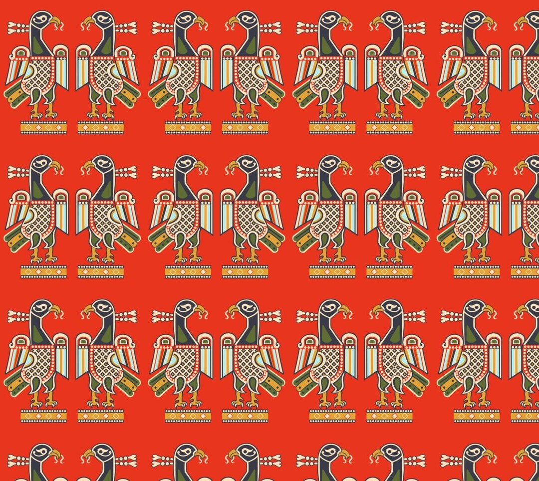 Late Antique Sogdian Turkic Hunnic Era Style Eagle Roundel Silk Twill ...