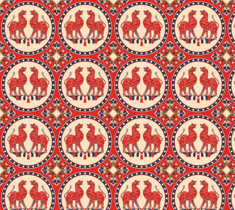 Late Antique Sogdian Style Silk Twill 1m (52" X 39") Fabric - Etsy