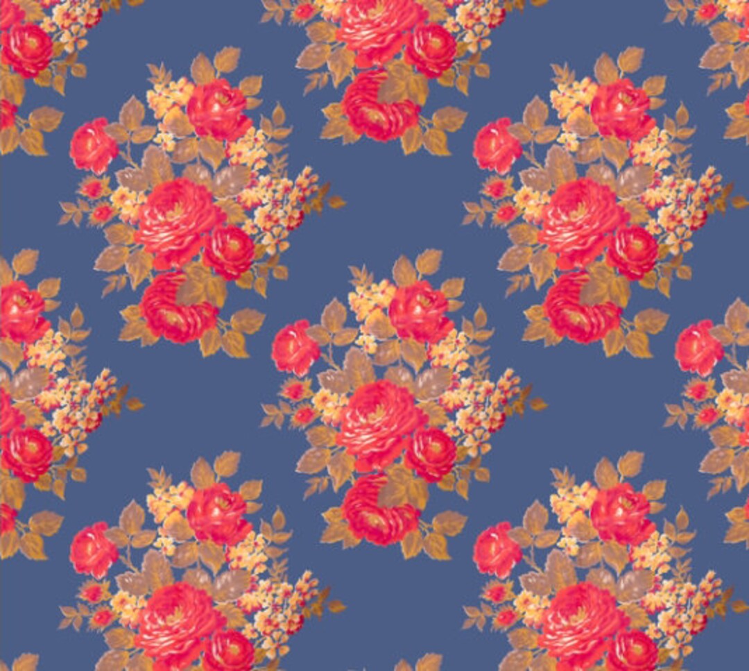 Vintage USSR Soviet Russian Floral Cotton Sateen Fabric Design for ...