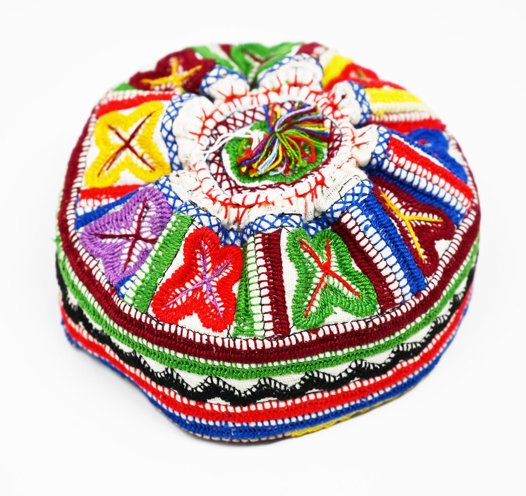 Rare Palestinian Druze Embroidered Hat Worn by Men Under a White Hatta ...